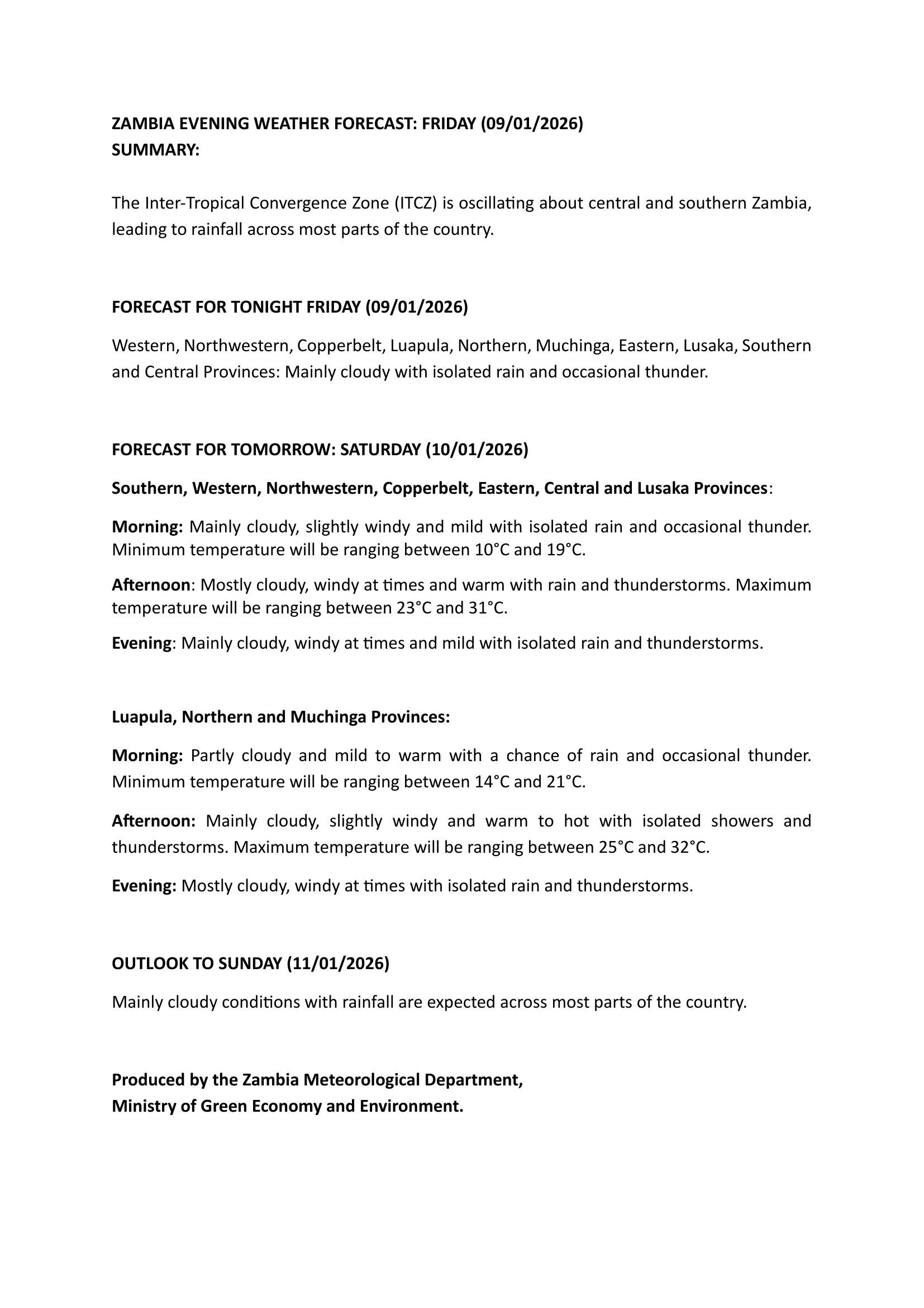 Weekly forecast